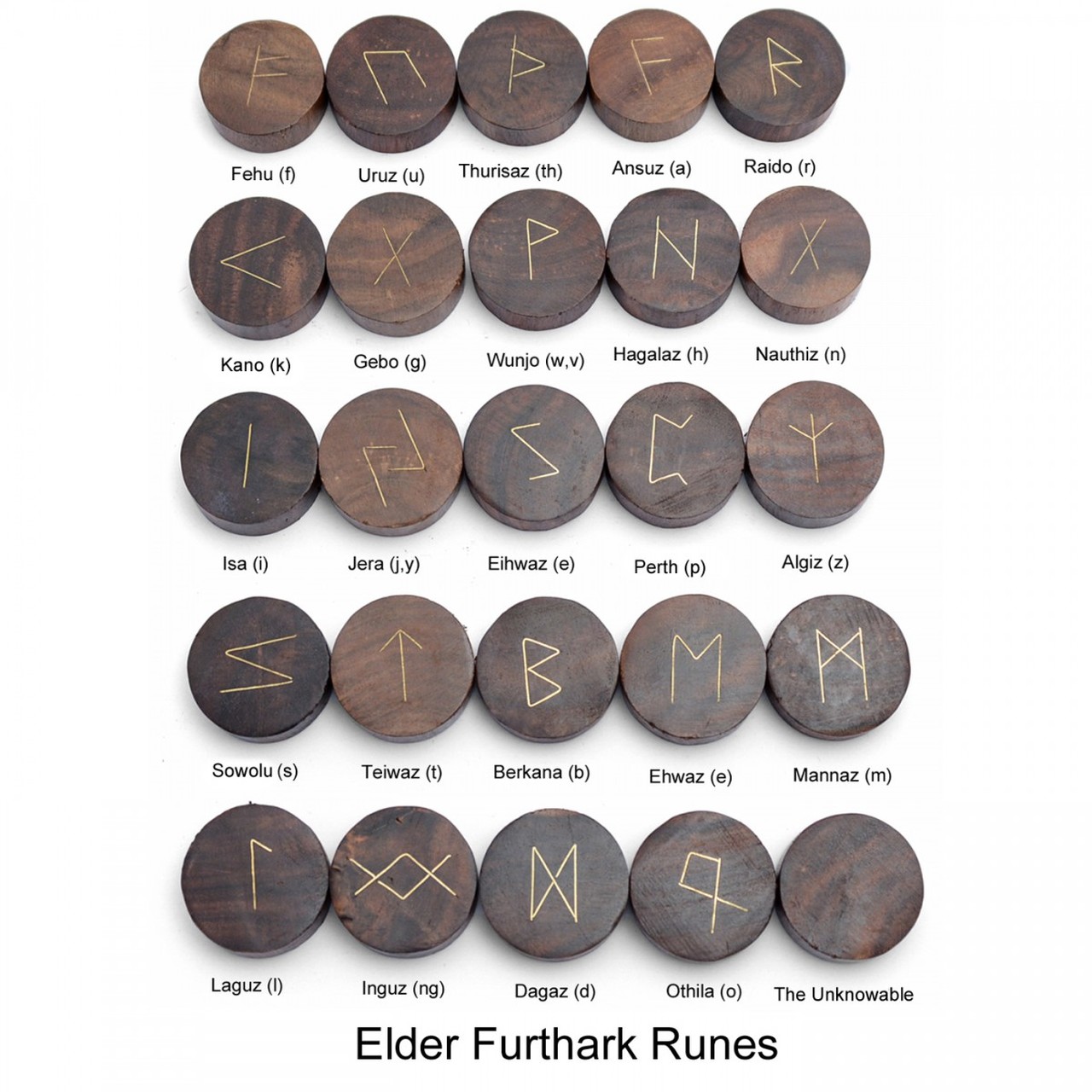 Runes Hand carved wooden Set - Healing Light